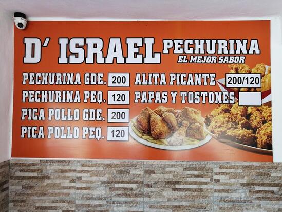 Menu at D' Israel Pechurina restaurant, Las Clavellinas, GC7P+6GF