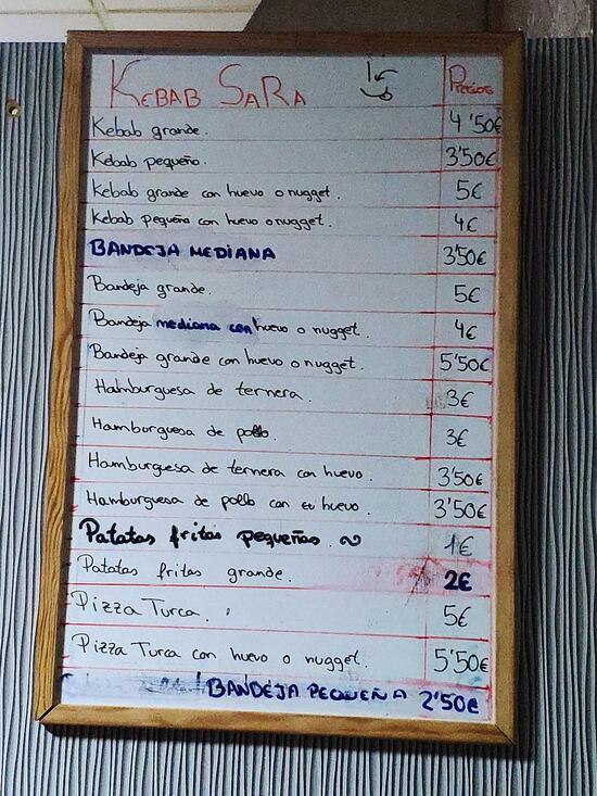 Menu at Kebab Sara, Huelma