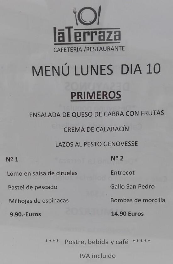 Carta de La Terraza Cafetería & Restaurante, Paterna