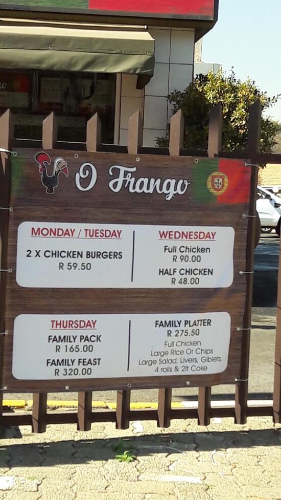 Menu at O Frango restaurant, New Redruth