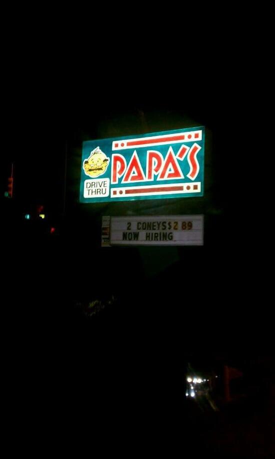 Menu at Papa's Drive-Thru restaurant, Flint