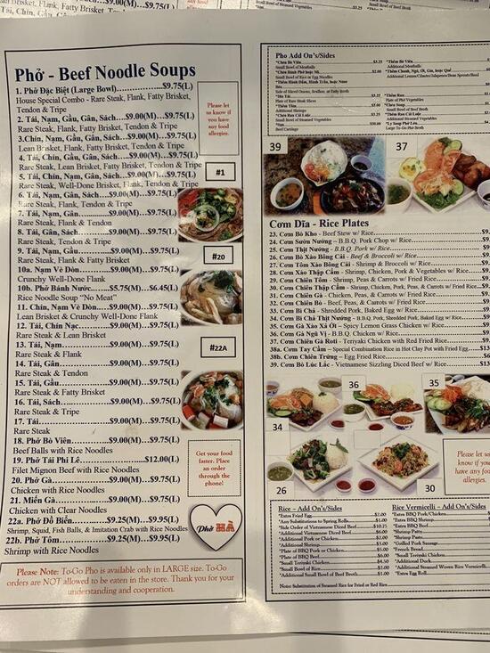 Menu at Pho Ha Vietnamese Restaurant, Fontana