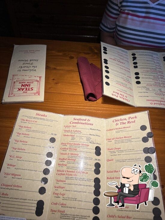 Menu at Steak Inn steakhouse, Shell Knob, Waters Edge Drive