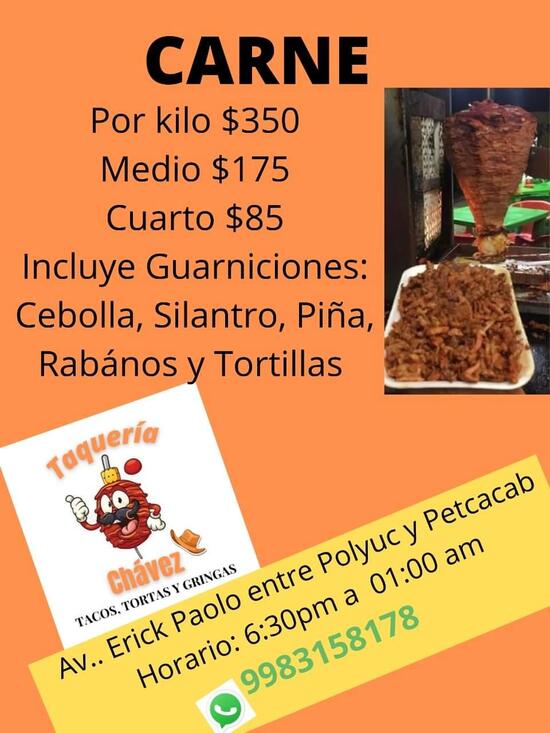 Menu at Taqueria Chavez restaurant, Chetumal