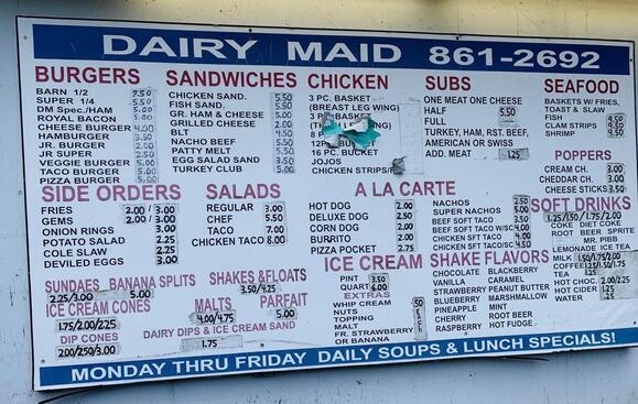 Menu at Dairy Maid fast food, Warrenton