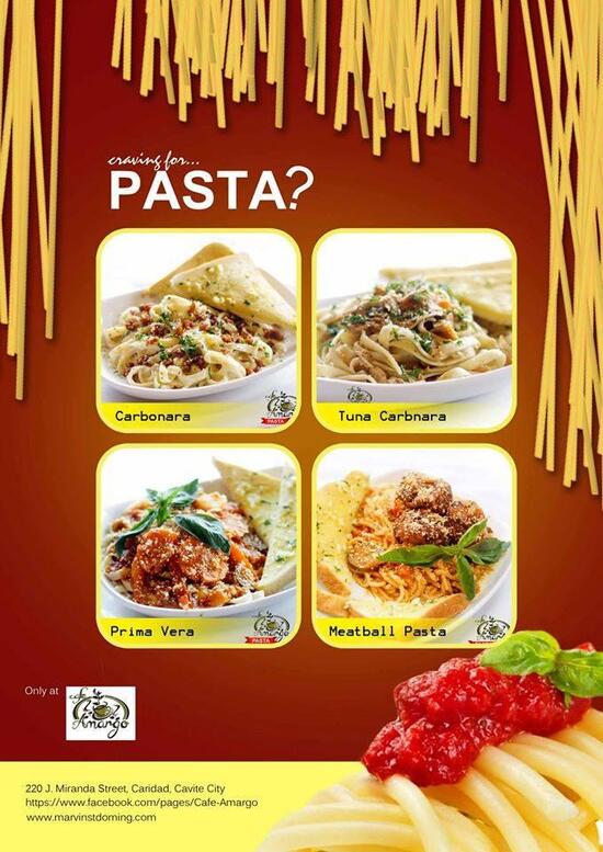 Menu at Cafe Amargo, Cavite City
