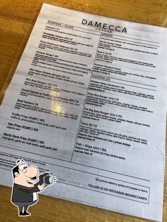 Menu at Damecca Lounge restaurant, Winnipeg