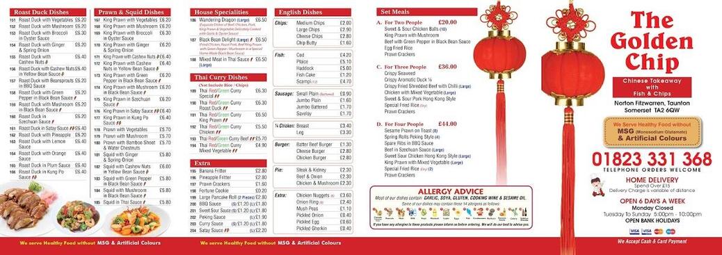The Golden Chip, Taunton - Restaurant menu, prices and reviews