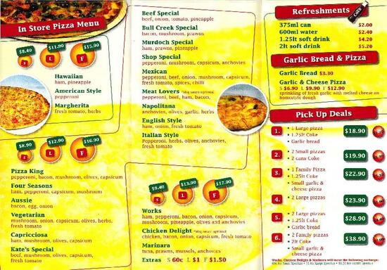 Menu at Pizza King pizzeria, Bull Creek, Parry Ave Village Shop 14