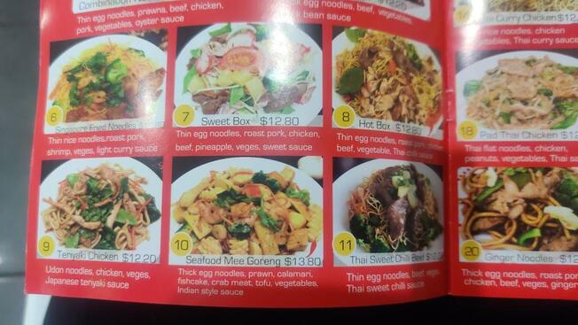 Menu at Magic Noodle restaurant, Goonellabah, Simeoni Dr