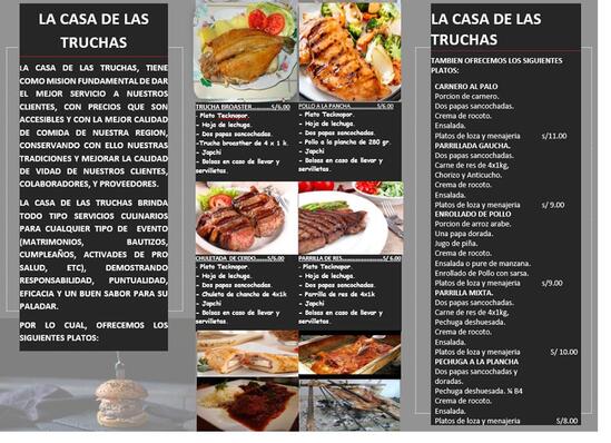 Menu at La casa de las truchas, Peru
