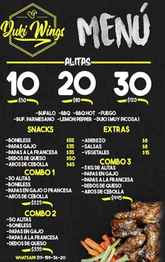 Menu at Duki Wings restaurant, Tepic