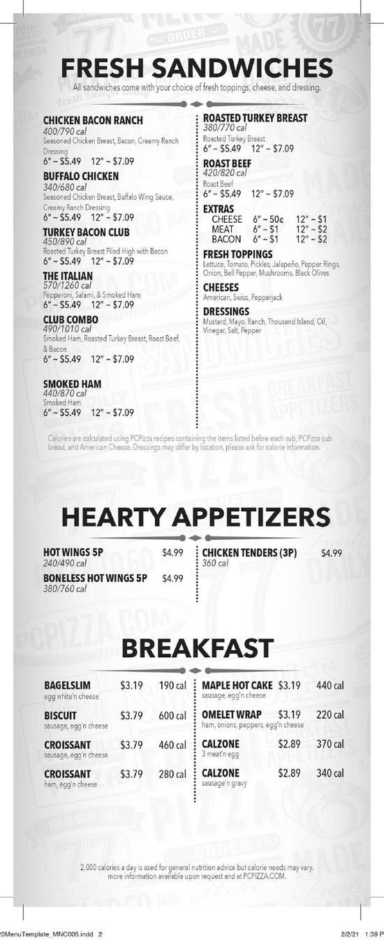 Menu at Piccadilly Circus Pizza restaurant, Clarissa