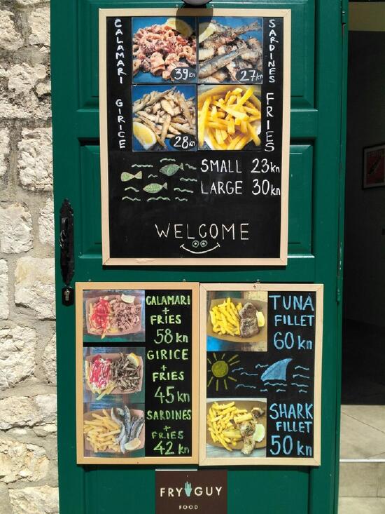 Menu da Fry Guy ristorante, Sibenico