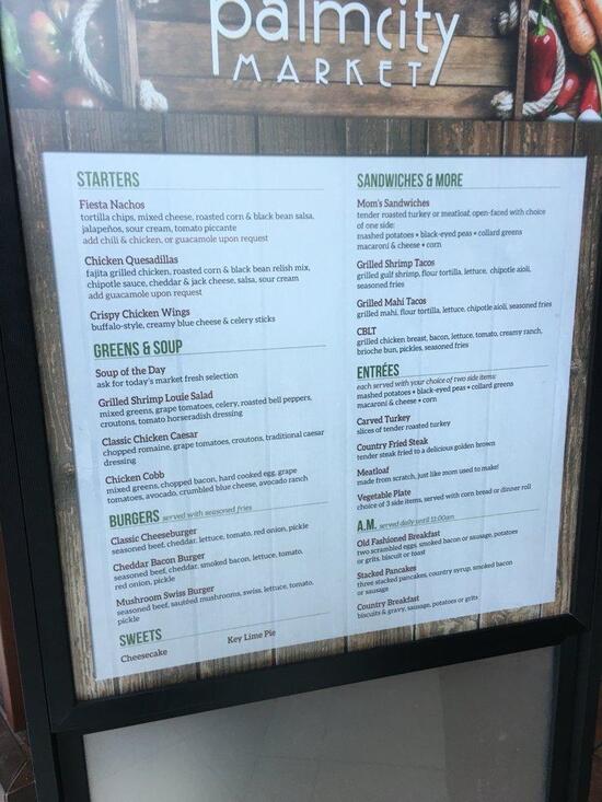 Menu at Palm City Market restaurant, Fort Myers, Terminal Access Rd