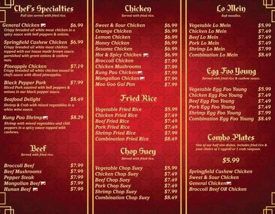 Menu at Dragon wok restaurant, Nevada