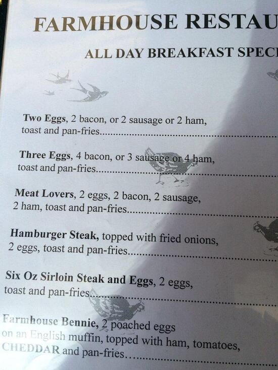 Menu at Farmhouse Cafe, Parksville