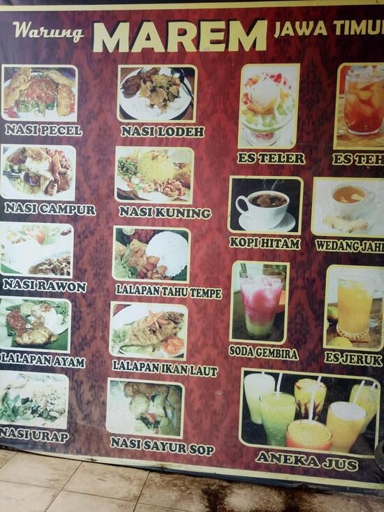Menu at Warung Nasi Marem restaurant, Bima