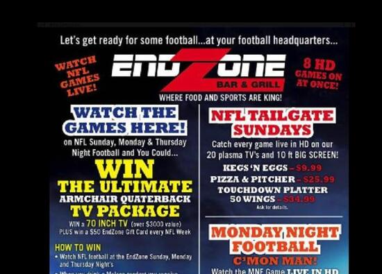 Menu at End Zone pub & bar, Hamilton