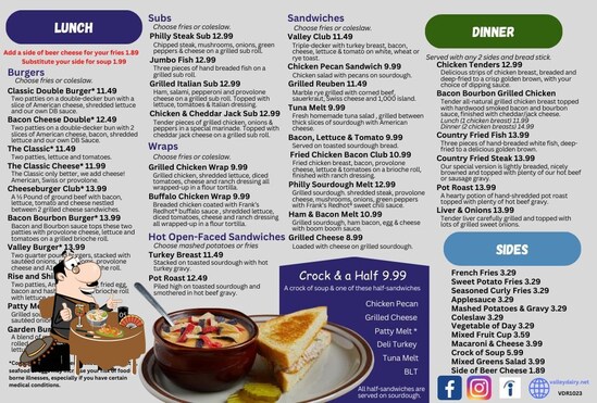 Menu at Valley Dairy Restaurant, Altoona
