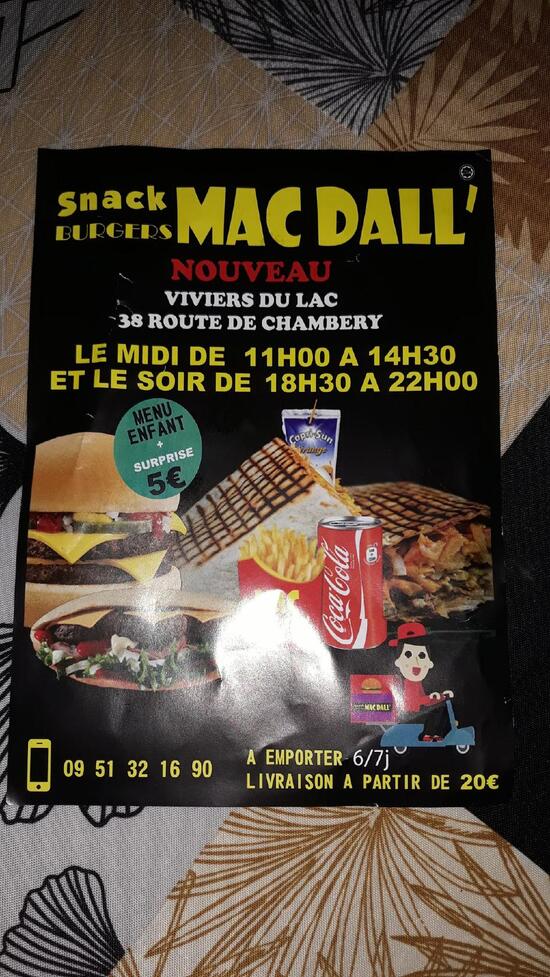 Menu at Mac Dall' restaurant, Viviers-du-Lac