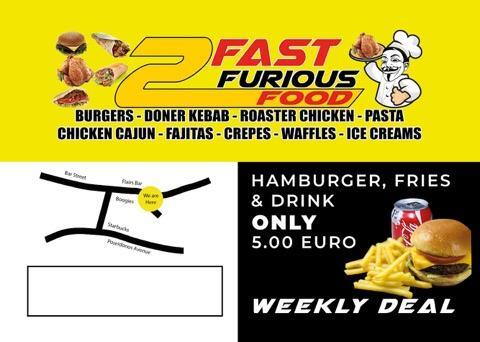 Menu at 2 fast furious food, Paphos