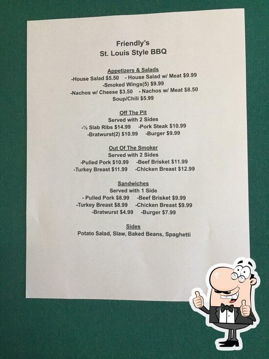 Menu at Friendly's Sports Bar - South County, St. Louis, Bayless Ave