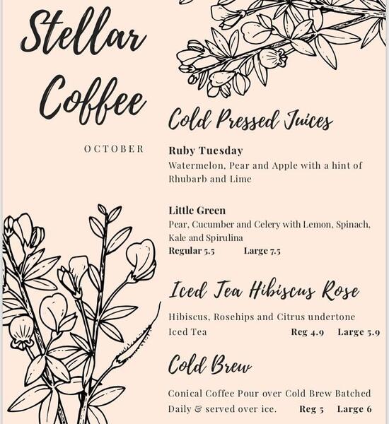 Menu at Stellar Coffee cafe, Shepparton