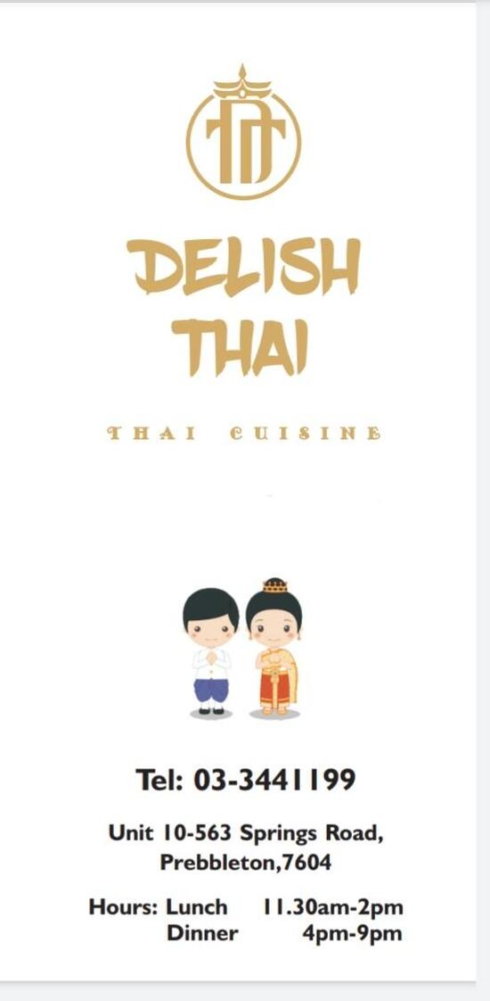 Menu at Delish Thai restaurant, Prebbleton