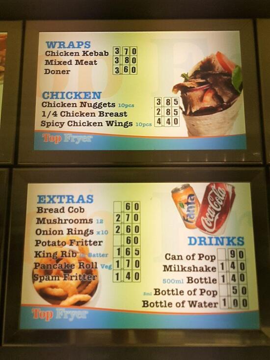 Menu at Oval fish bar, Sutton-in-Ashfield