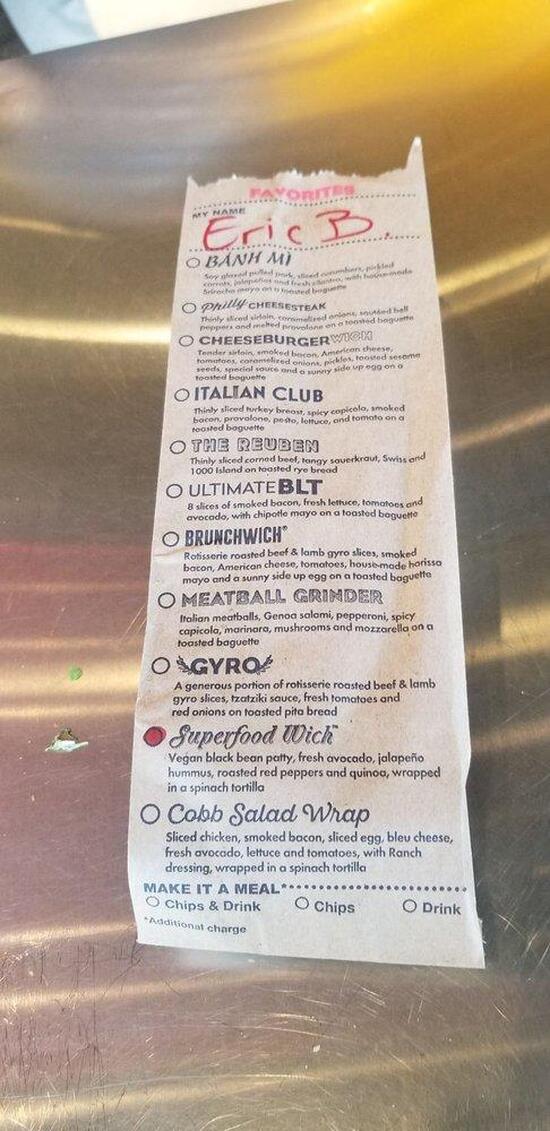 Menu at Which Wich Settlers Market fast food, Williamsburg