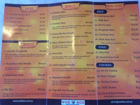 Menu at WOK BOX Sorell fast food, Sorell