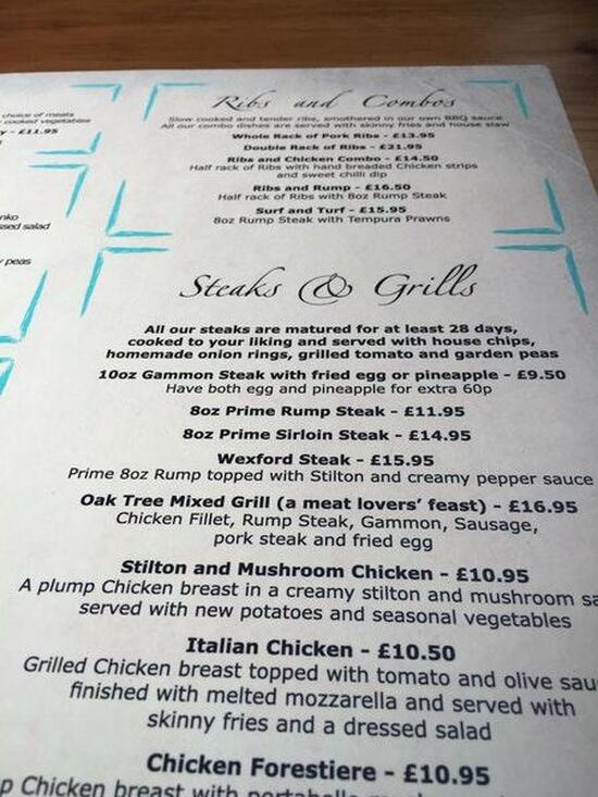 Menu at Oak Tree Norwich pub & bar, Norwich