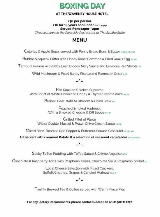 Menu at The Waveney House Hotel pub & bar, Beccles