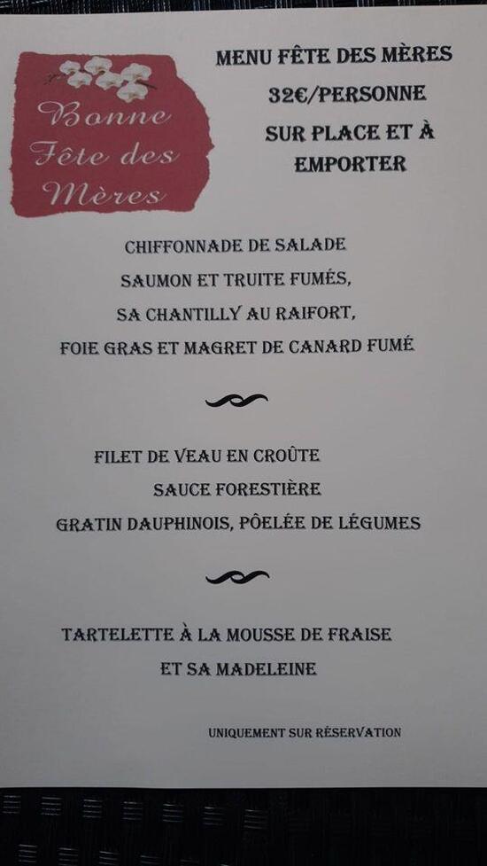 Menu au Chez l'Alsacien restaurant, Lommerange