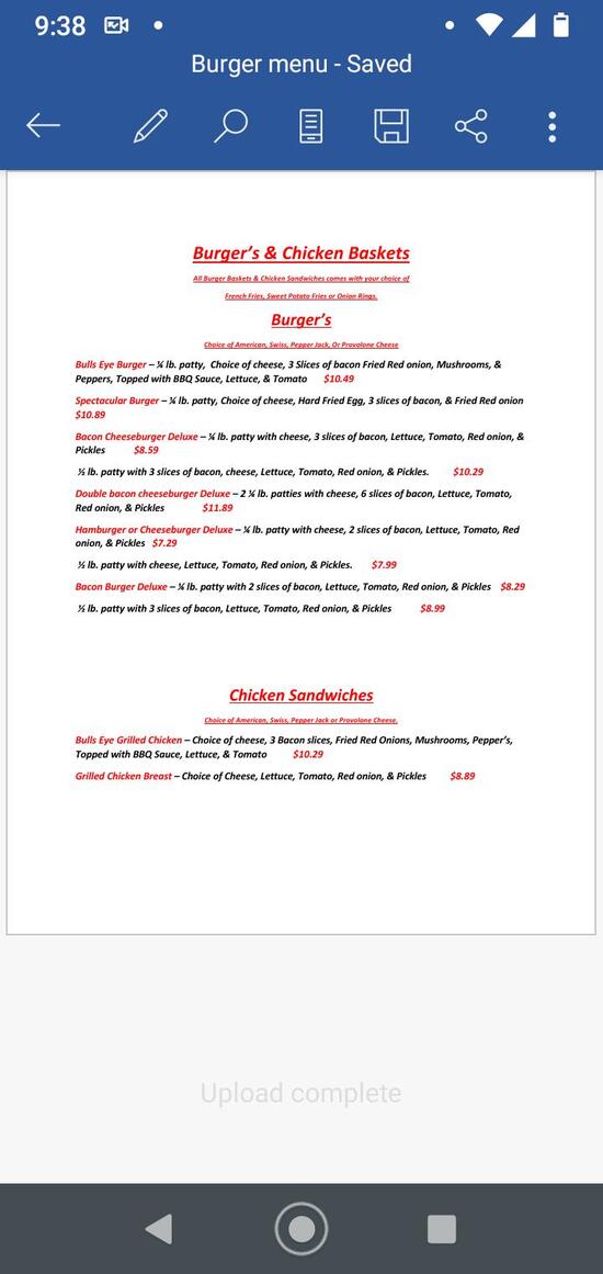 Menu at Hi-Octane Bulls-Eye Cafe, Kenmare
