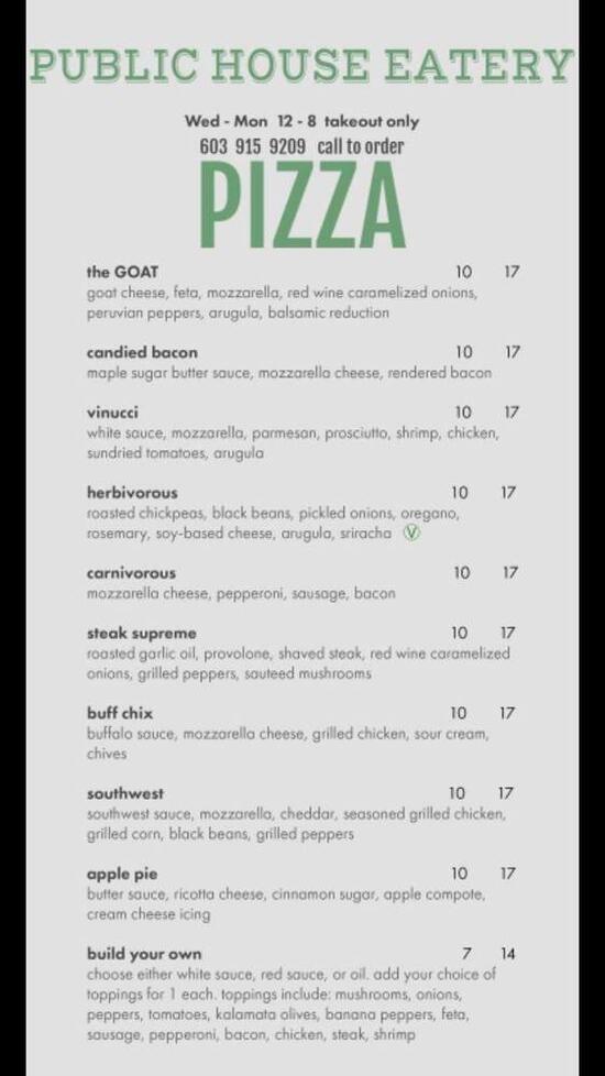 Menu at The Public House Eatery, Gorham