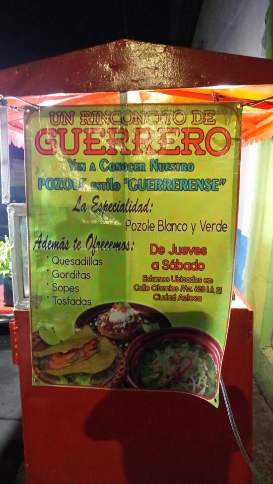 Carta del restaurante Es un rincóncito del guerrero, Ecatepec