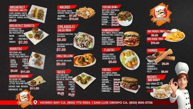 Menu at Morro Deli, Morro Bay