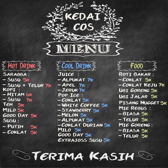 Menu at Kedai Moo cafe, Balangnipa