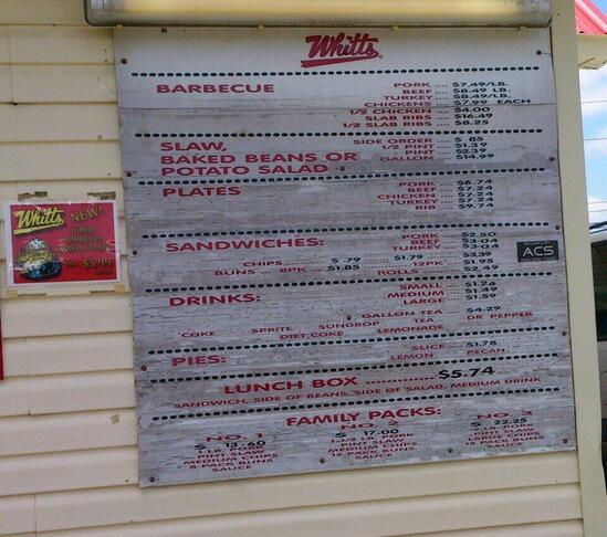 Carta de Whitt’s BBQ, Ardmore
