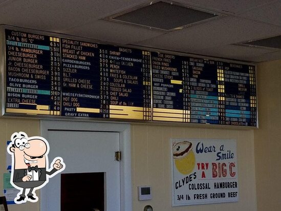 Menu at Clyde's Drive-In, Saint Ignace, 3 US 2 W
