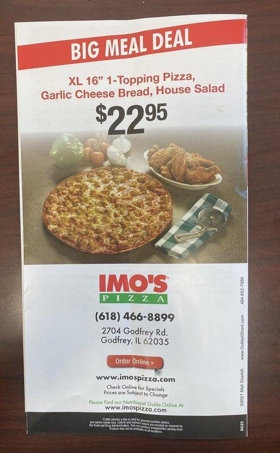 Menu at Imo's Pizza pizzeria, Godfrey, Godfrey Rd