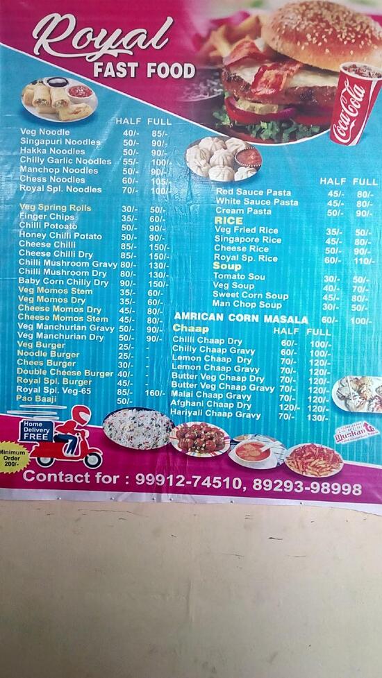 Menu at Royal Fast Food, Tohana