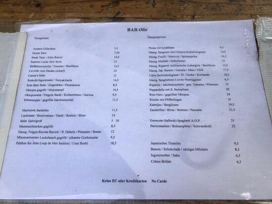 Speisekarte von Bar Olio, Düsseldorf