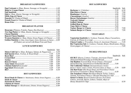 Ox Deli in Sterling - Restaurant menu and reviews