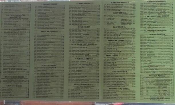 Menu at Evergreen, Birmingham, 68 Villa Road