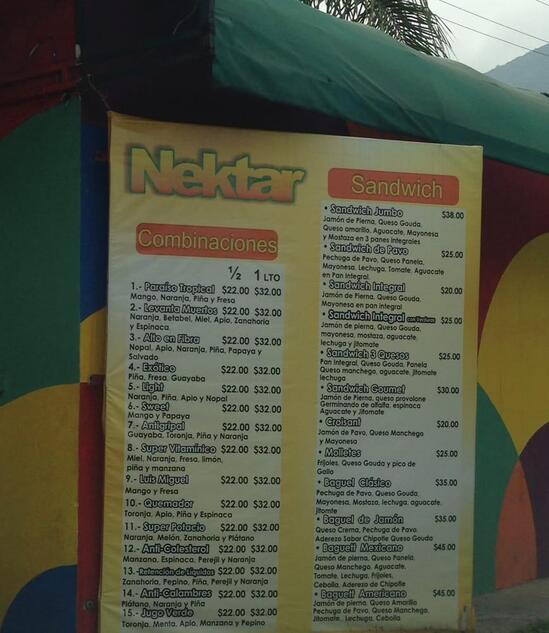 Menu at Nektar pub & bar, Monterrey, Juan de Garay 2846