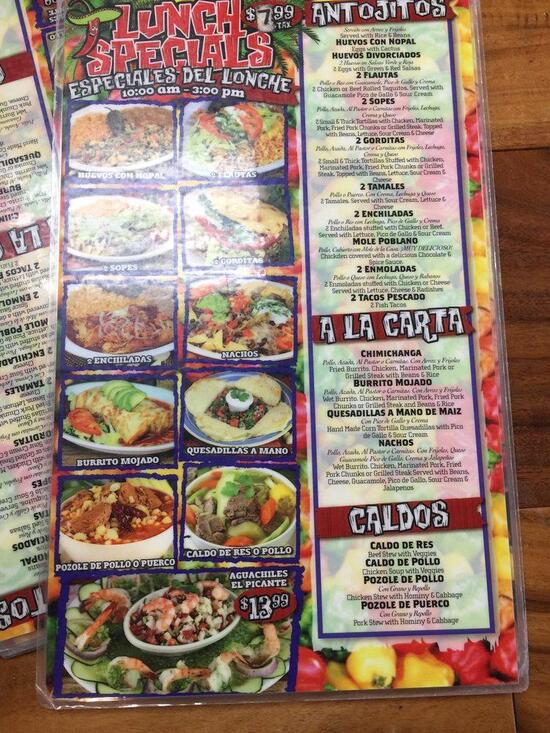 Menu at Mariscos Ixtapa restaurant, Orange