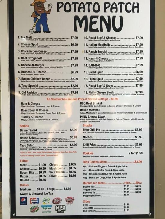 Menu at Potato Patch restaurant, Atlanta